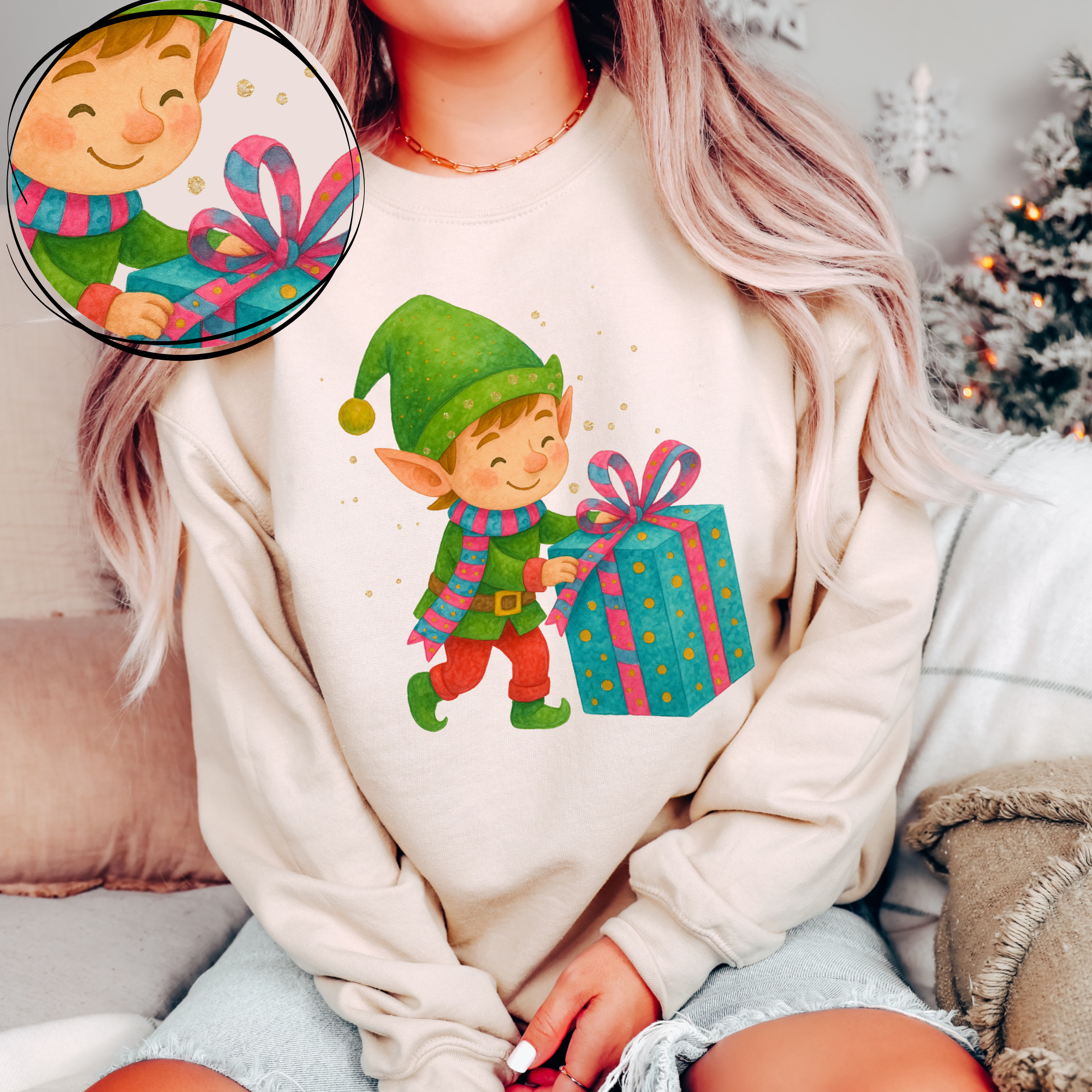 Elf Watercolor & Gold Speckle Digital Download, PNG – Grove 123 Designs