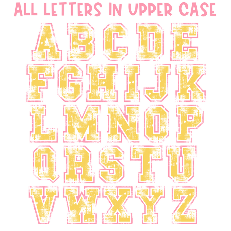 Varsity Distressed Alphabet Set in Pink & Yellow | PNG files Alphabet ...