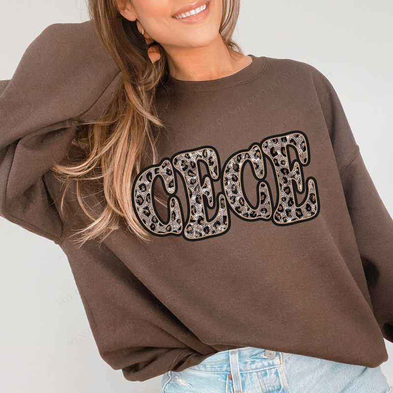 Cece Vintage Shadow Outline in Faux Sequin Leopard Digital Design, PNG ...