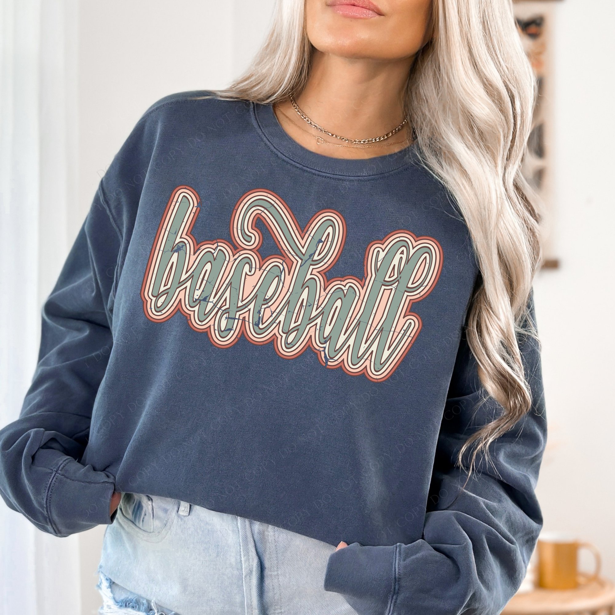 Baseball Boho Scroll Stacked Distressed in Muted Boho Colors Digital D ...