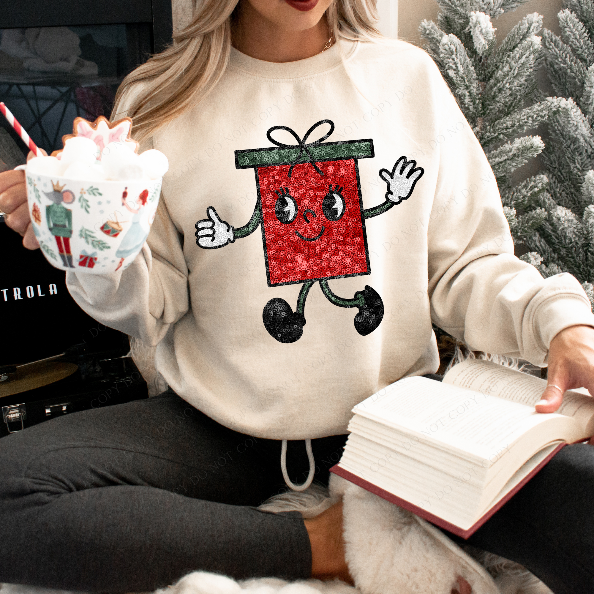 Sparkly Christmas Gift Character in Faux Sequin Digital Design, PNG ...