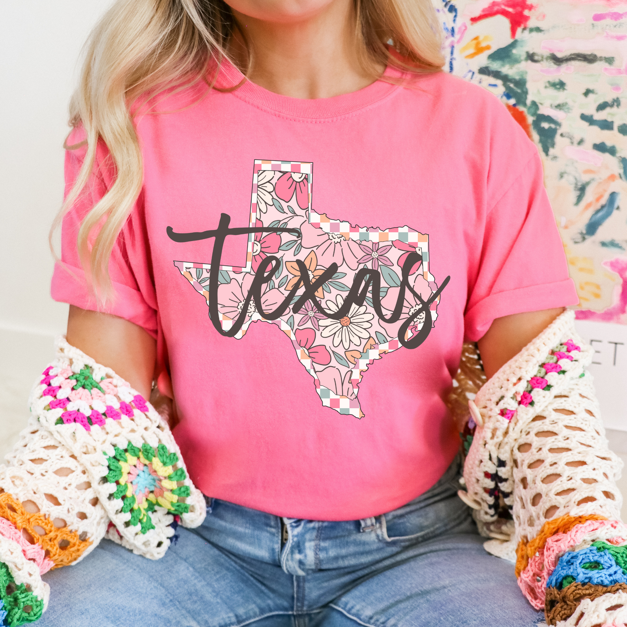 Texas Checkered Floral in Summery Colors Digital Design, PNG – Grove ...