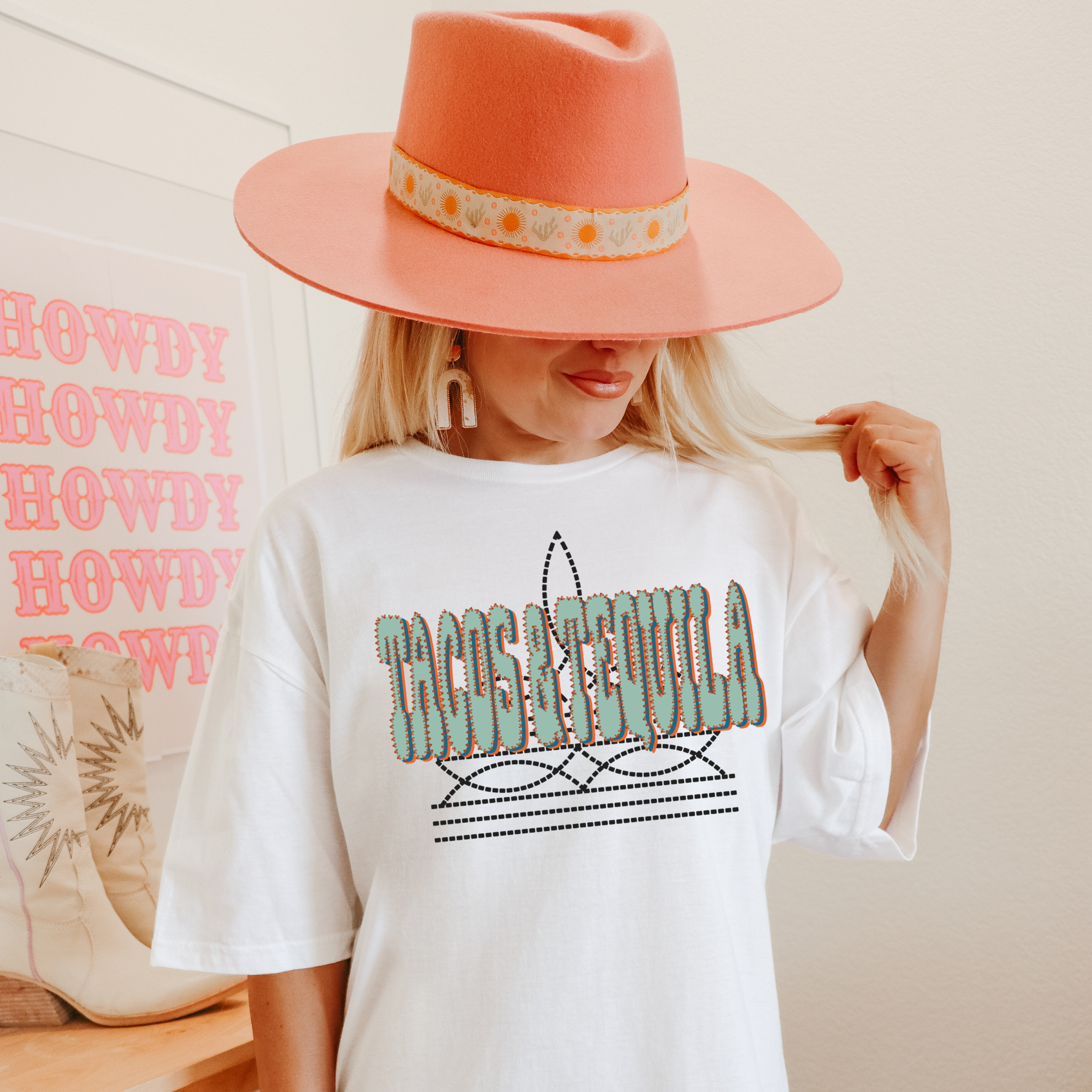 Tacos & Tequila Stitched Drop Shadow with Boot Stitch Digital Design ...
