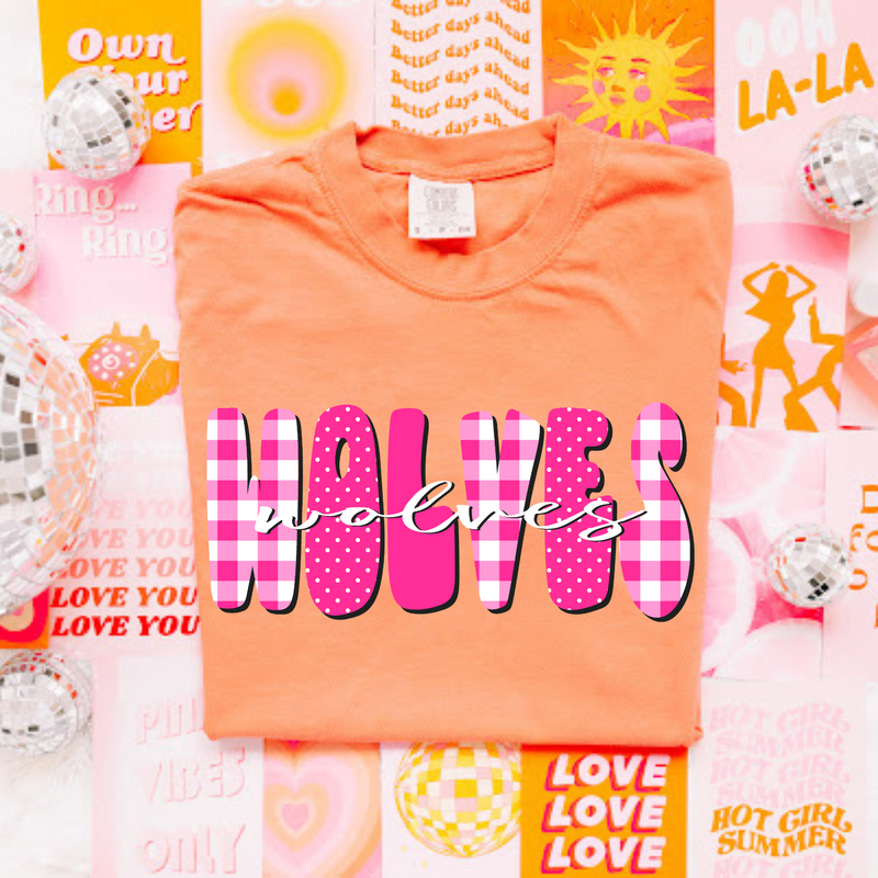 Wolves Gingham Dots Groovy Script in Pink & White Digital Design, PNG ...