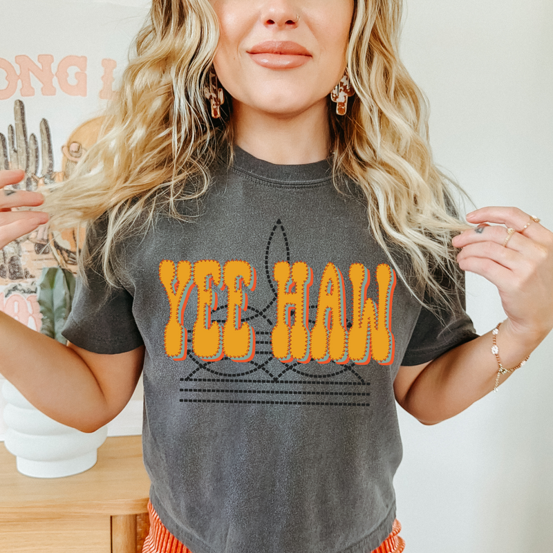 Yee Haw Stitched Drop Shadow with Boot Stitch Digital Design, PNG ...