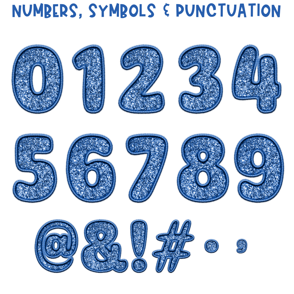 Blue Embroidery Glitter Alphabet Set | PNG files Alphabet Letters, Dig ...