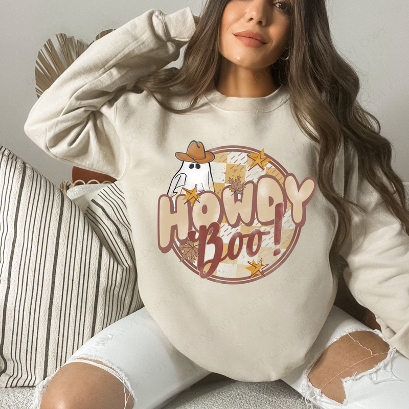 Howdy Boo! Cowboy Ghost Fun Checkered Stars Distressed Digital Design ...
