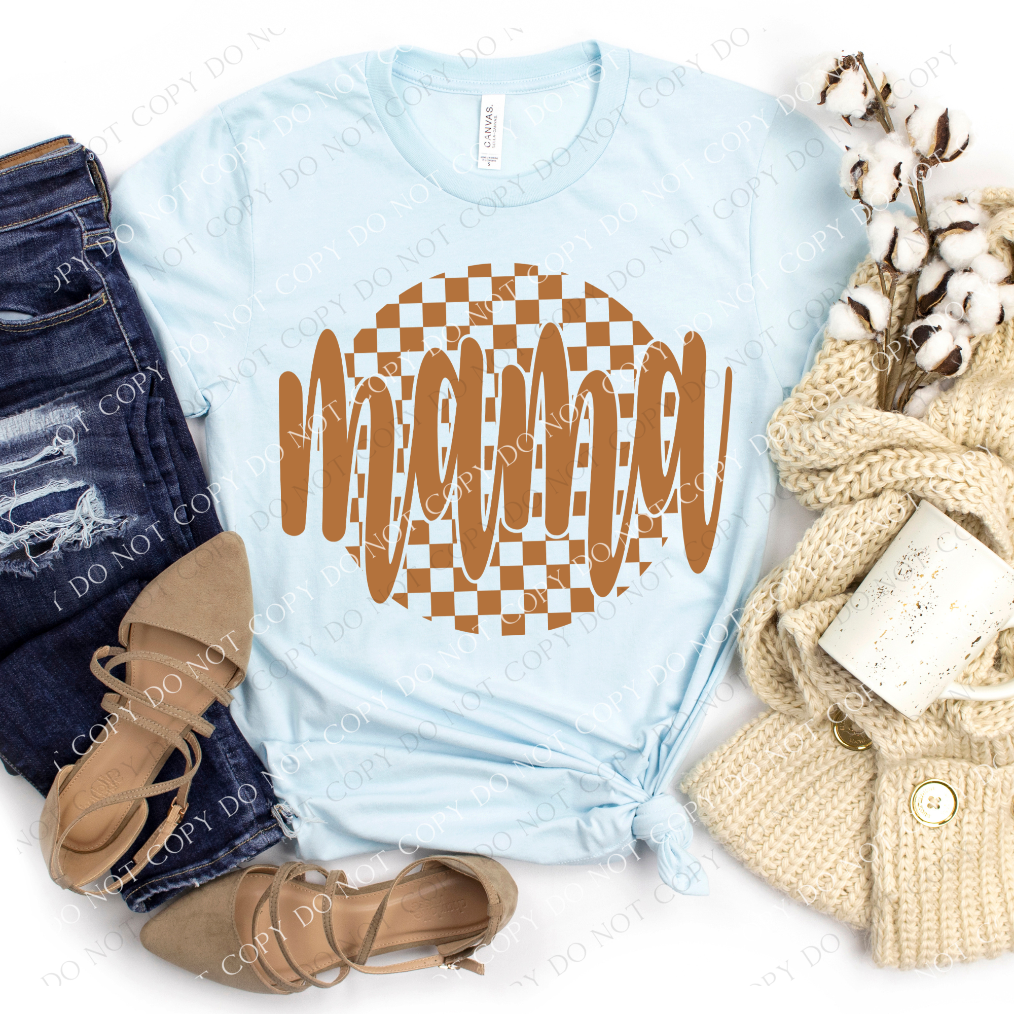 Mama Checkered Circle Cutout Camel Brown Single Color Digital Design ...