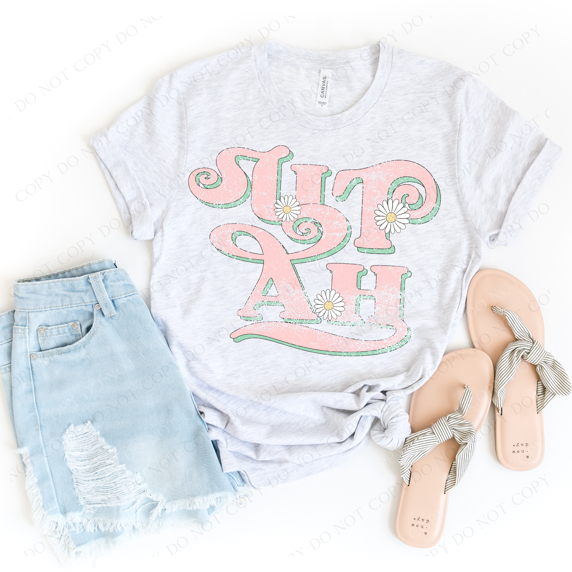 Utah Retro Swirl Daisies Distressed Pink & Green Spring & Summer Digit ...
